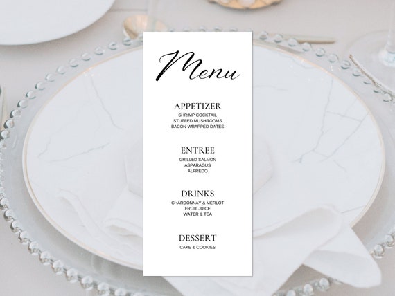 Wedding dinner menu template, calligraphy table sign printable, digital ...