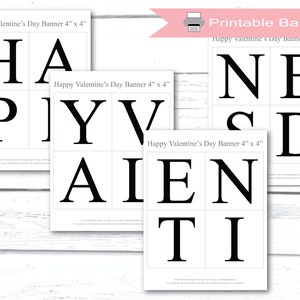 PRINTABLE Happy Valentine's Day Banner, Digital Download Heart Vday ...