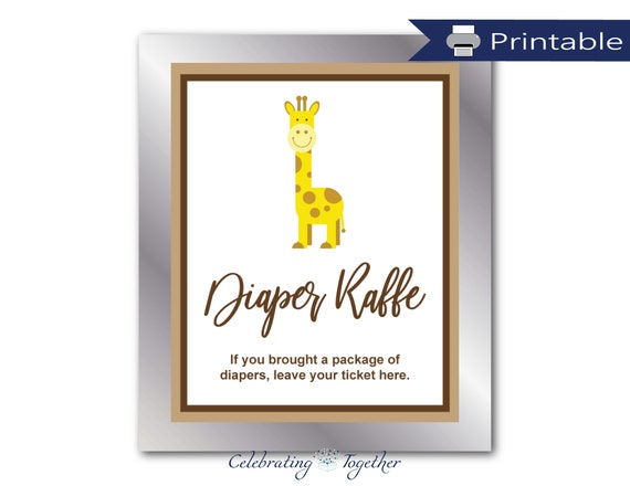 PRINTABLE giraffe diaper raffle sign, digital download zoo animal baby ...