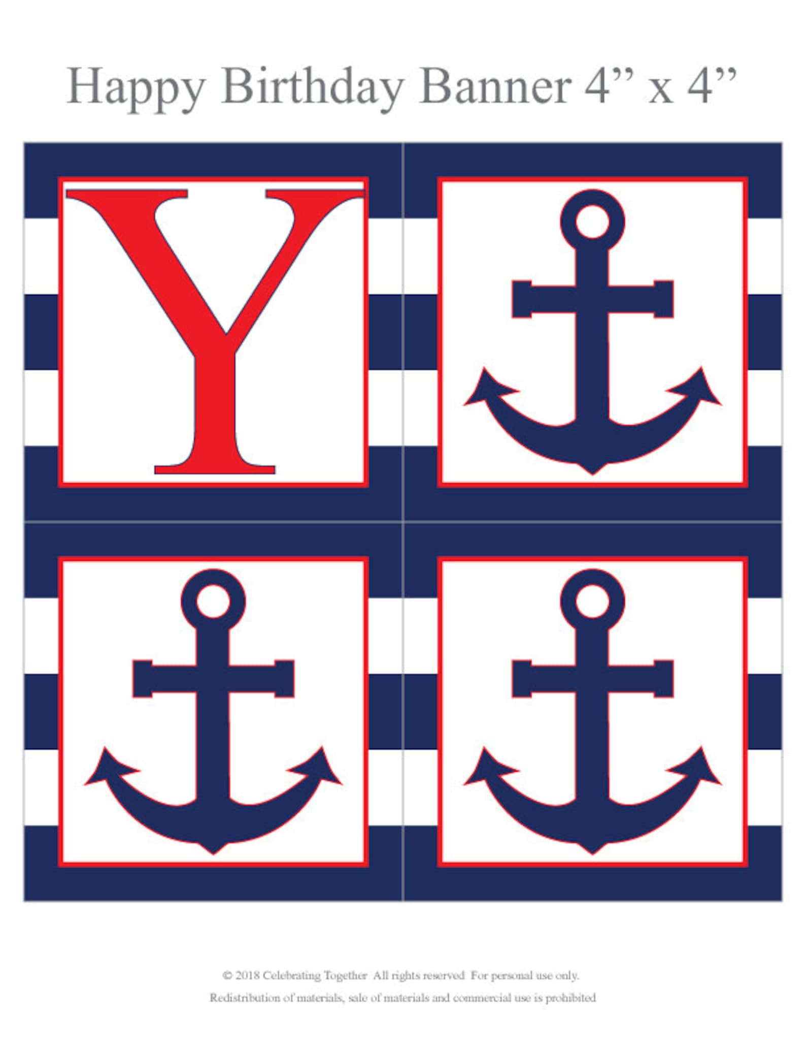 PRINTABLE Happy Birthday Banner, Instant Download Nautical Birthday ...