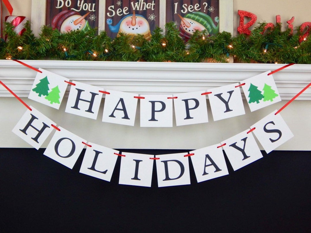 Happy Holidays Banner, Christmas Banner, Holiday Decorations, Evergreen ...