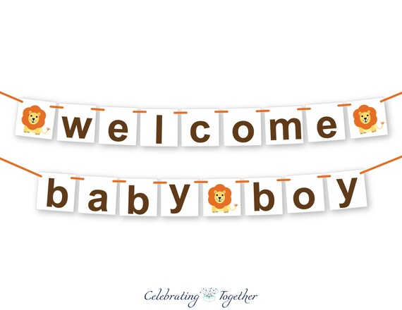 Welcome baby boy banner, its a boy sign, lion baby shower decorations ...
