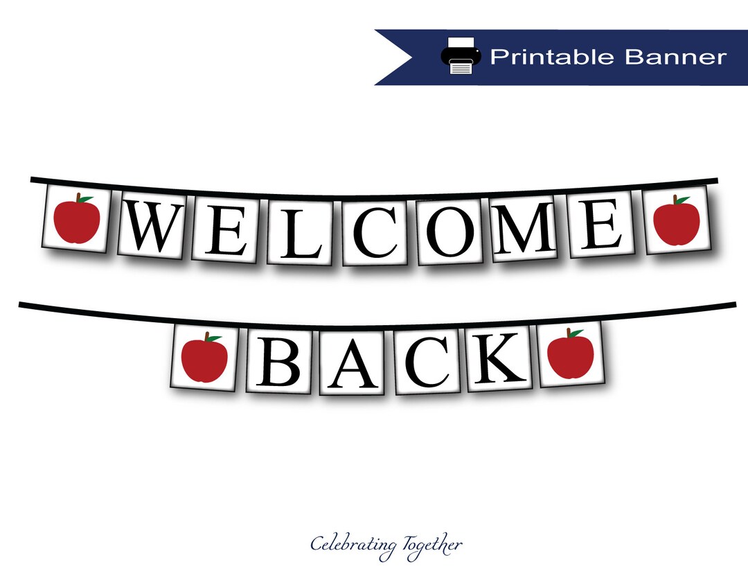 Printable Welcome Back Banner, Red Apple School Teacher Banner, Back to ...