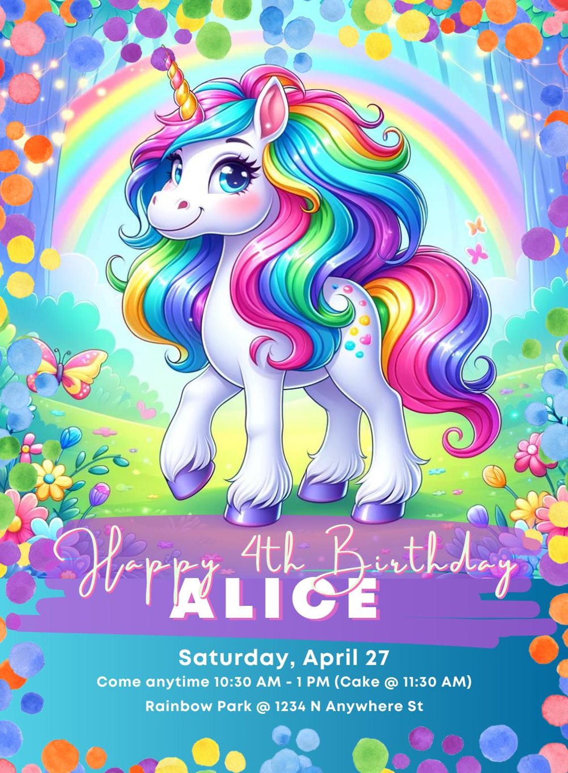 Editable Rainbow Unicorn Birthday Invitation, Digital & Printable ...