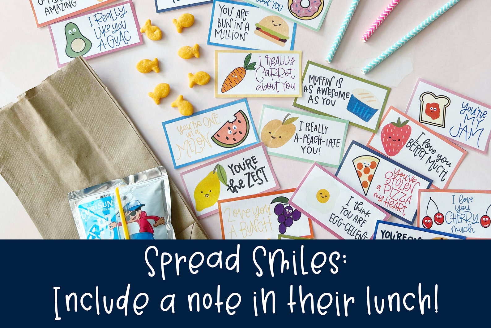 20 Fun Food Pun Lunch Box Notes Cute Lunch Notes for Kids, Slip Into ...