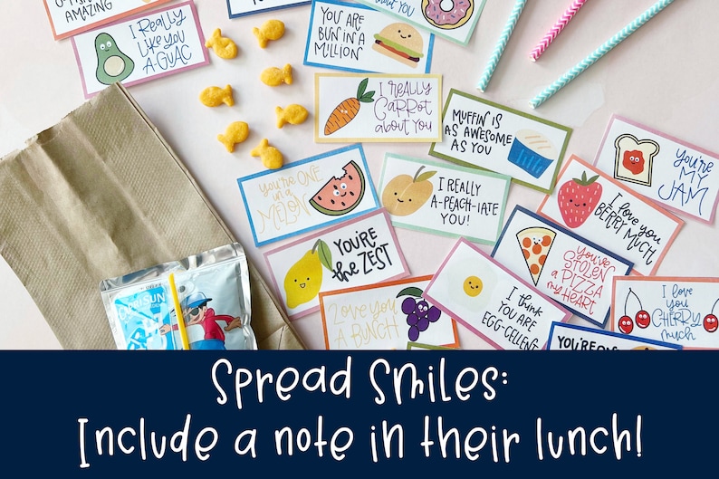 20 Fun Food Pun Lunch Box Notes Cute Lunch Notes for Kids, Slip Into ...