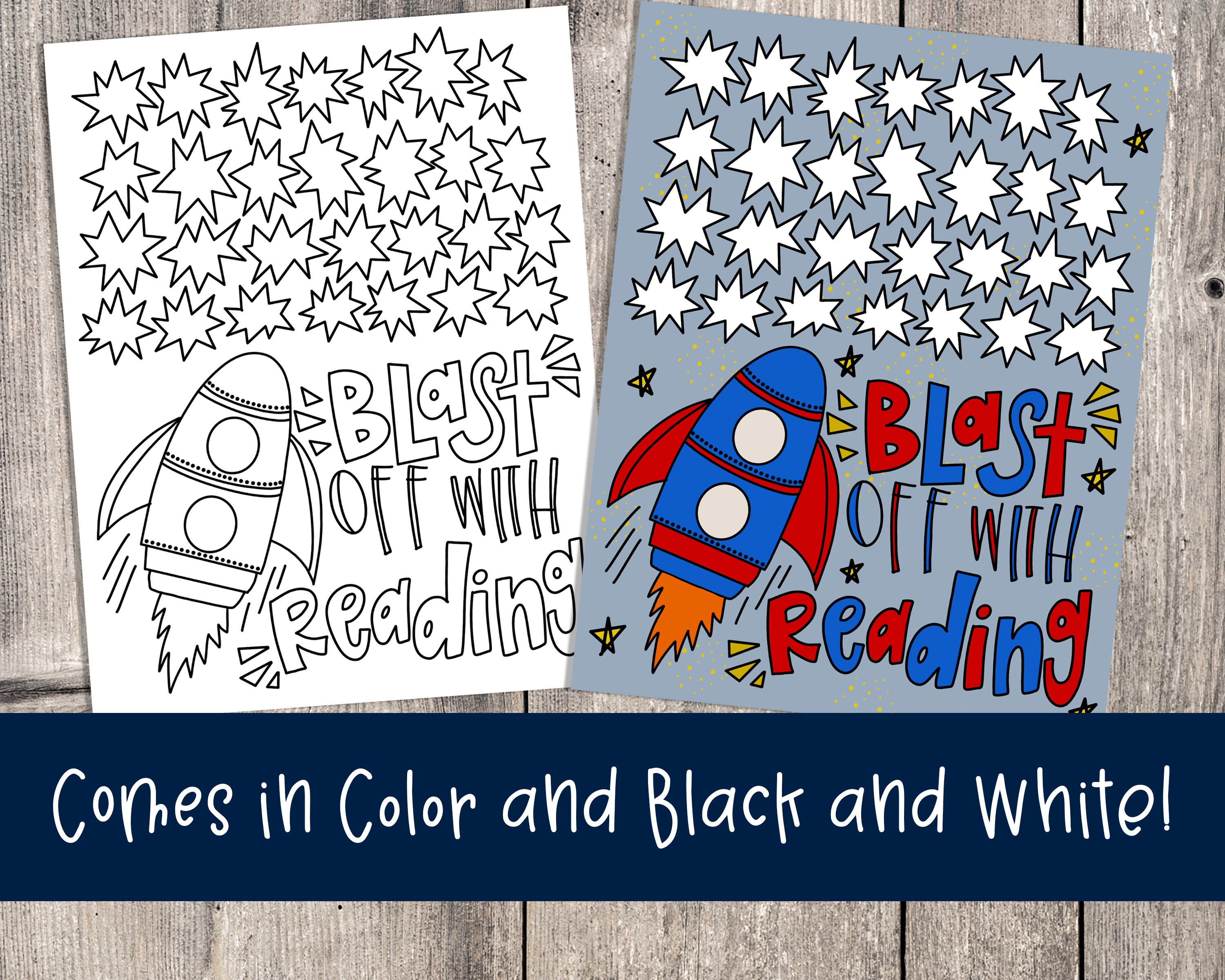 Rocketship Reading Chart and Coloring Bookmark 28 Day Reading - Etsy