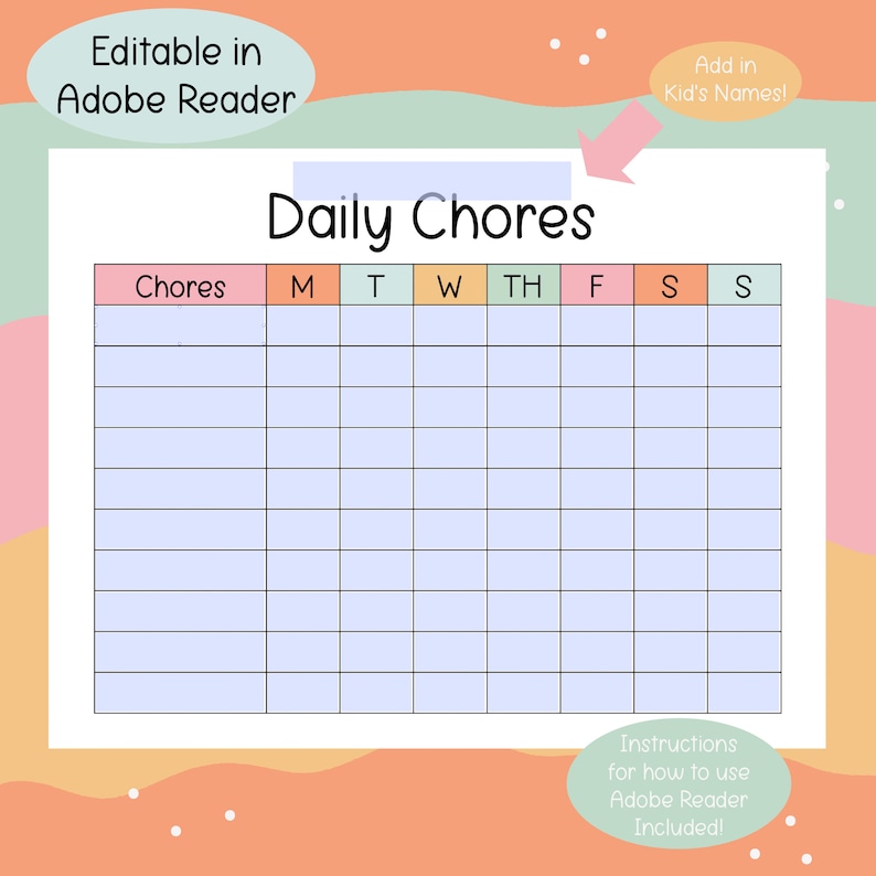 Chore Chart for Kids Printable Bundle | Editable Daily Checklist | Kids ...