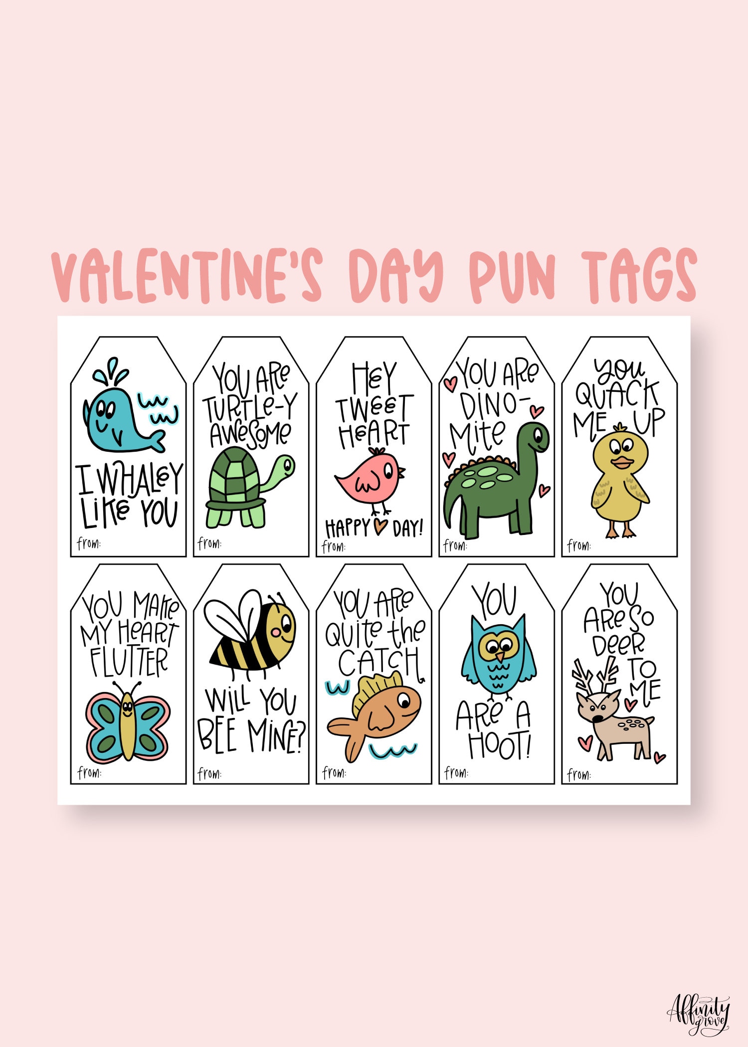 Cute Valentine's Day Animal Pun Tags Valentine Tags for Friends Cute ...