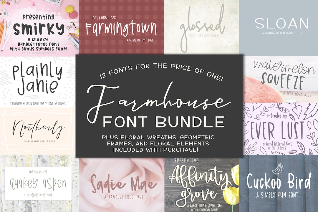 Farmhouse Font Bundle 12 Fonts Included Modern Calligraphy Font Cursive ...