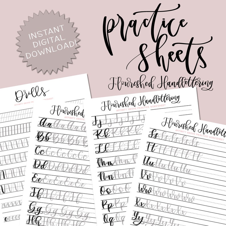 Flourished Handlettering Practice Sheets Learn to Handletter How to ...