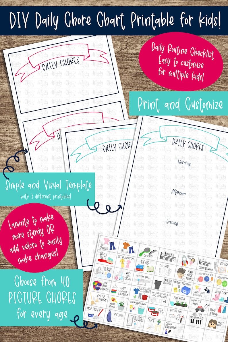 DIY Daily Chore Chart Printable for Custom Chore Charts for Kids Chore ...
