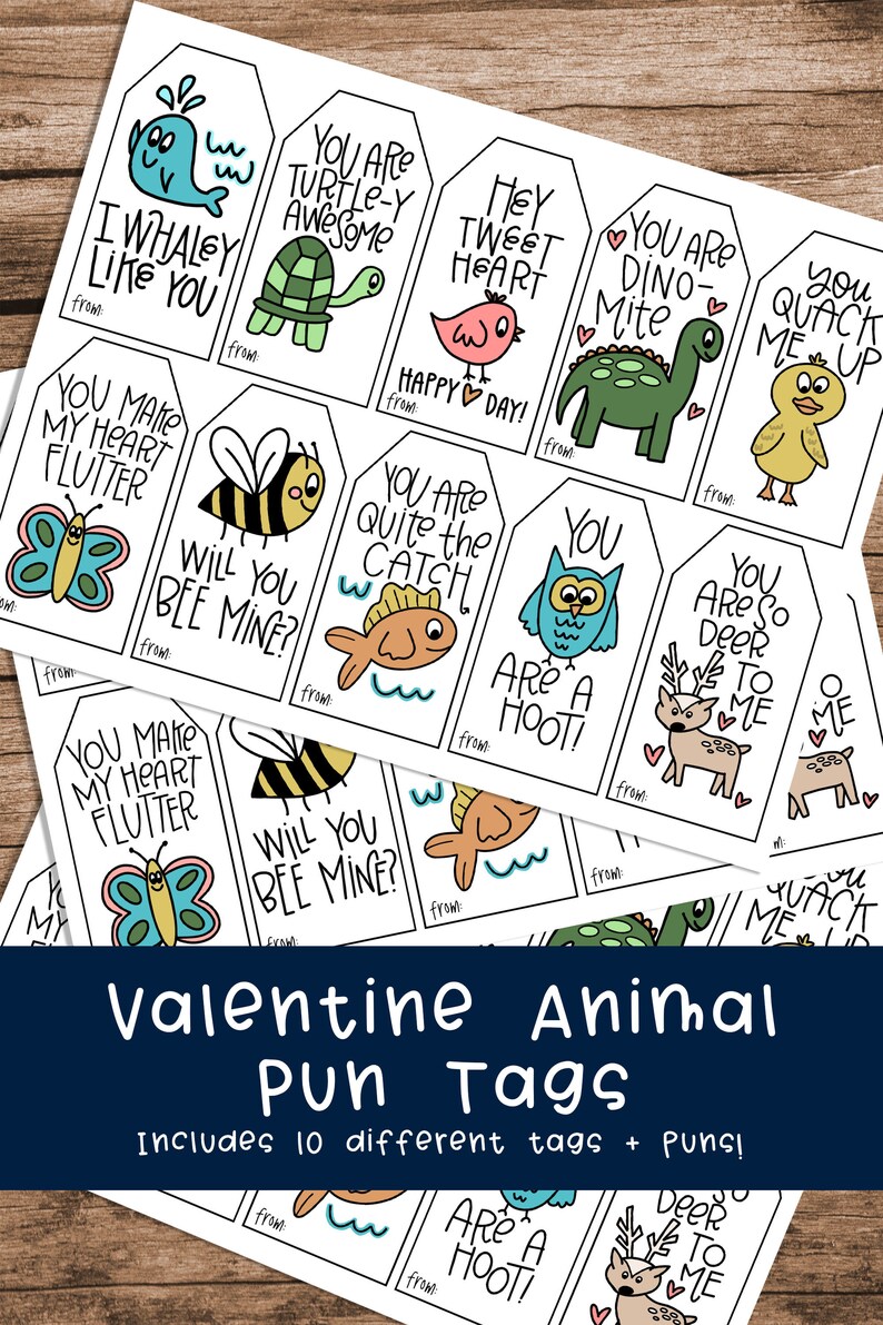 Cute Valentine's Day Animal Pun Tags Valentine Tags for Friends Cute ...