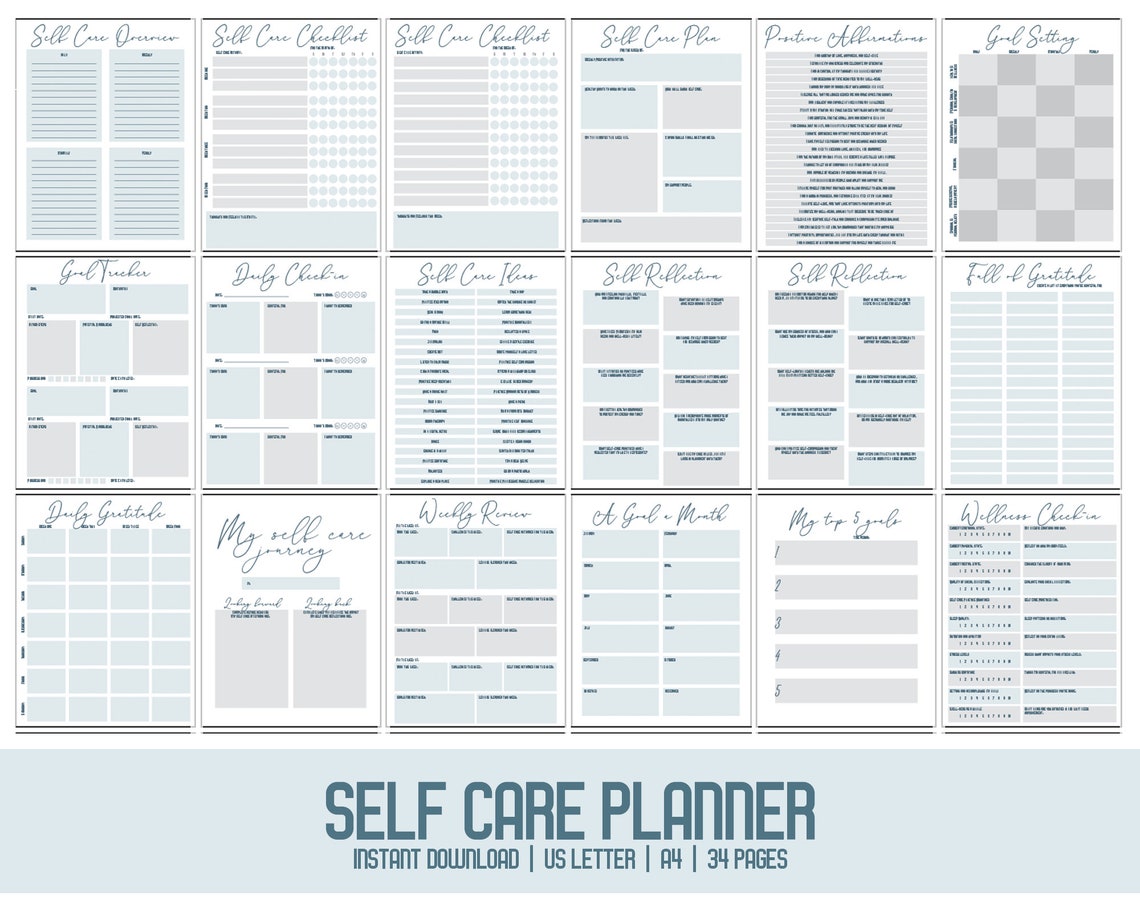 Self Care Planner Printable Self Care Check Lists and Goal Settings ...