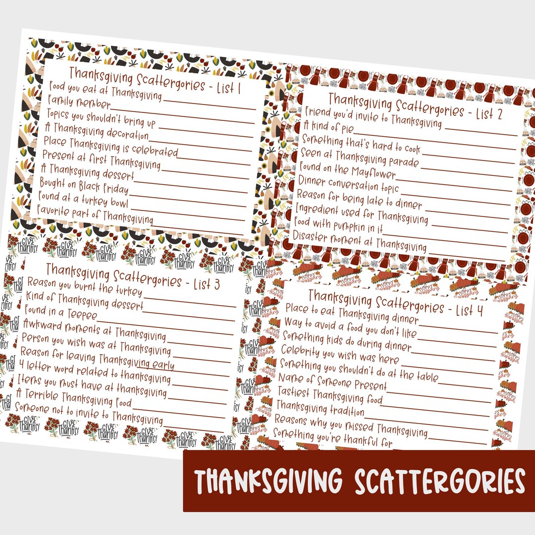Thanksgiving Scattergories - Fun Family Thanksgiving Games | Printable ...