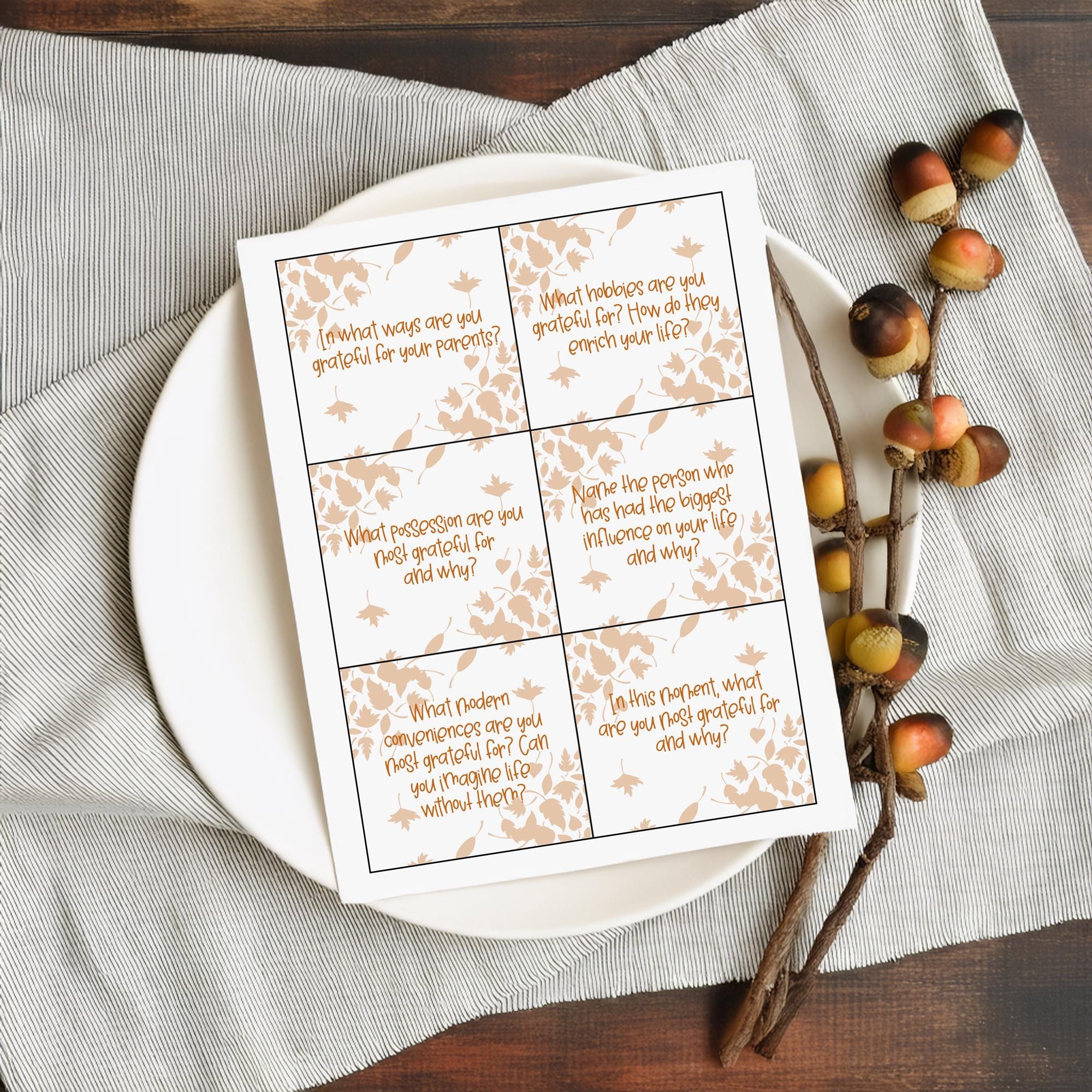 Thanksgiving Conversation Starters Printable Gratitude Journal Prompts ...