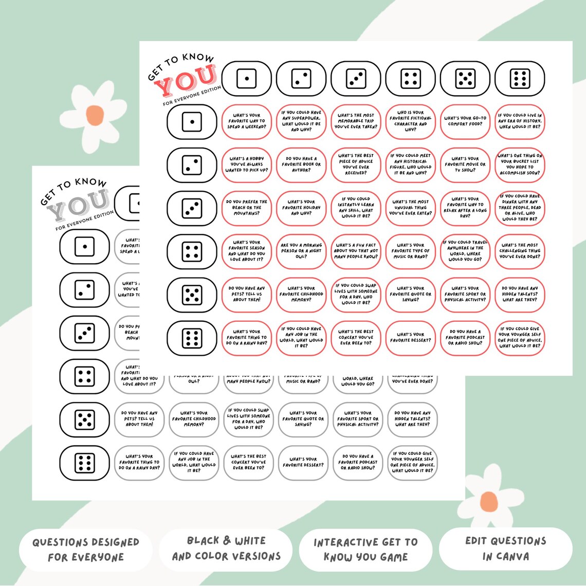 Get to Know You Game | "dice" Breaker Game for Family Reunions, Church ...