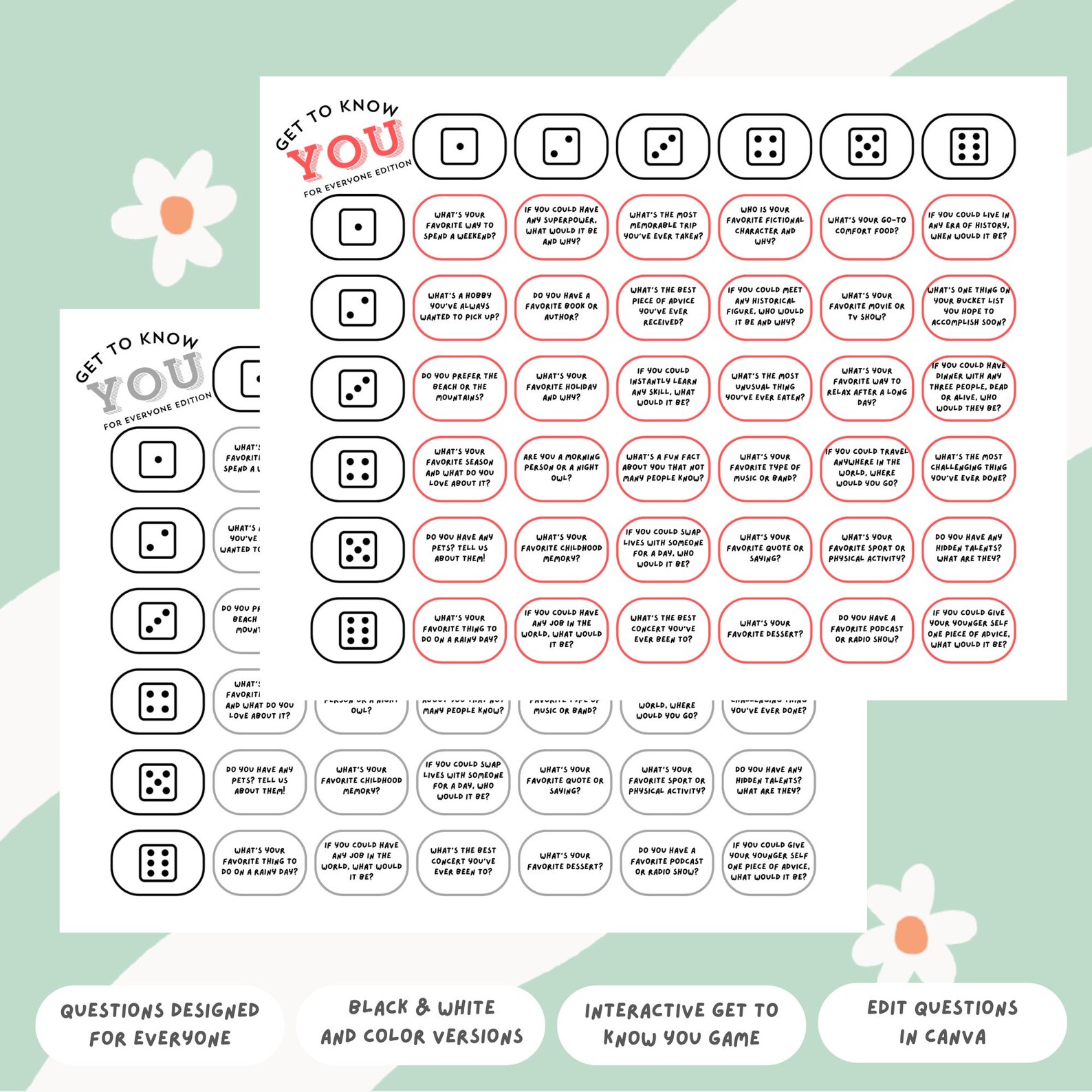 Get to Know You Game | "dice" Breaker Game for Family Reunions, Church ...