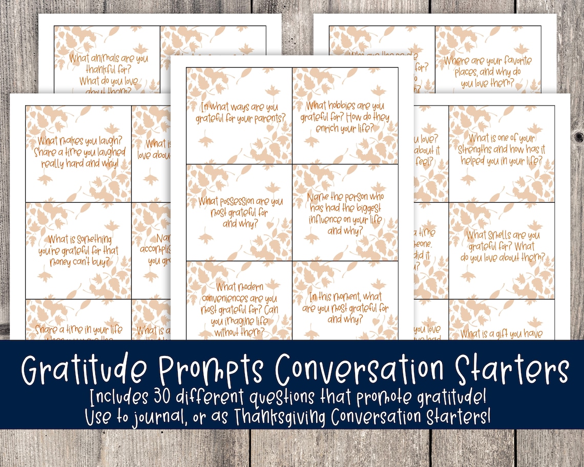 Thanksgiving Conversation Starters Printable • Gratitude Journal ...
