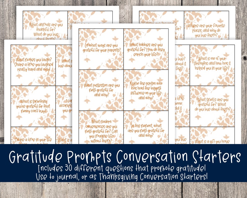 Thanksgiving Conversation Starters Printable • Gratitude Journal ...