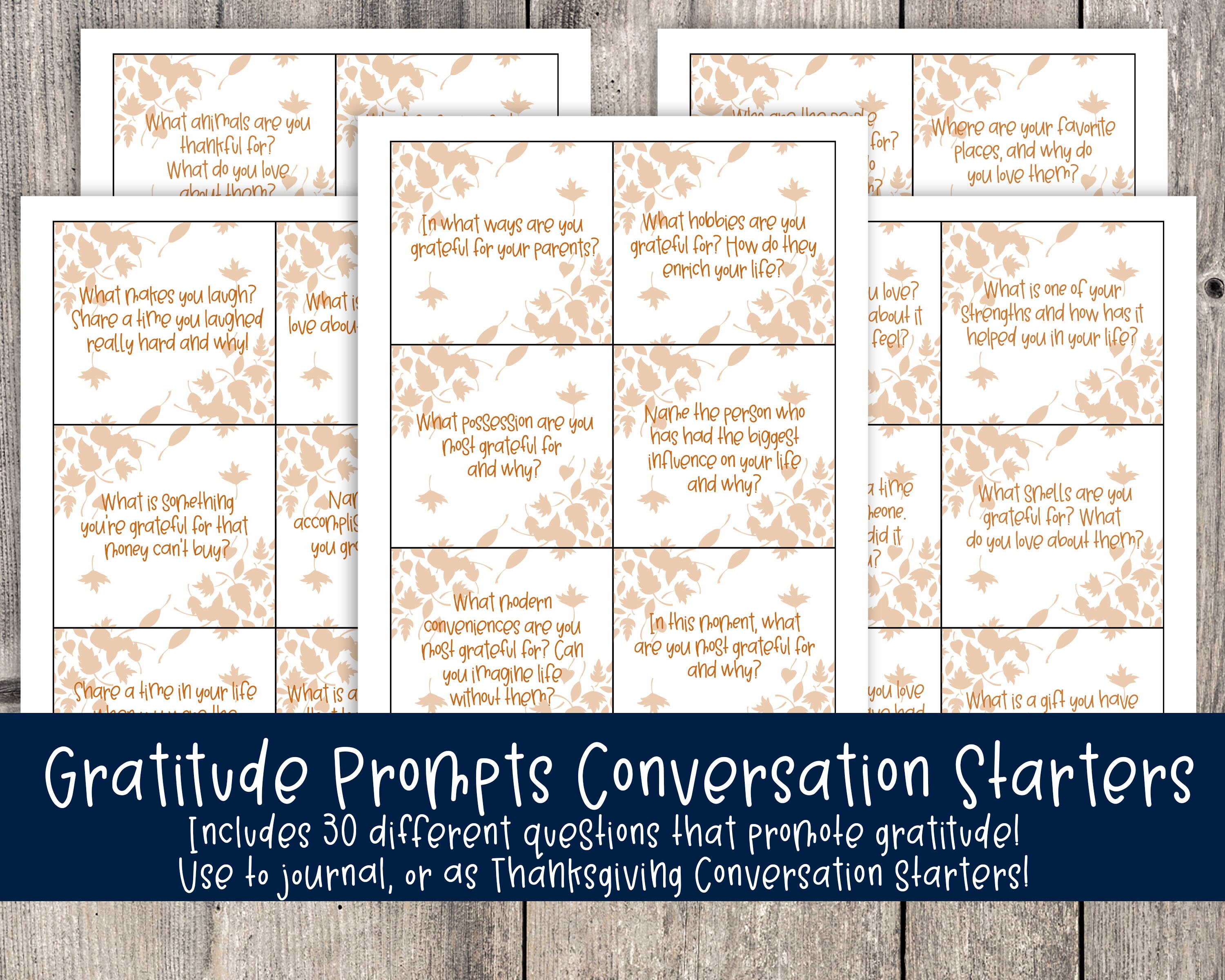 Thanksgiving Conversation Starters Printable • Gratitude Journal ...