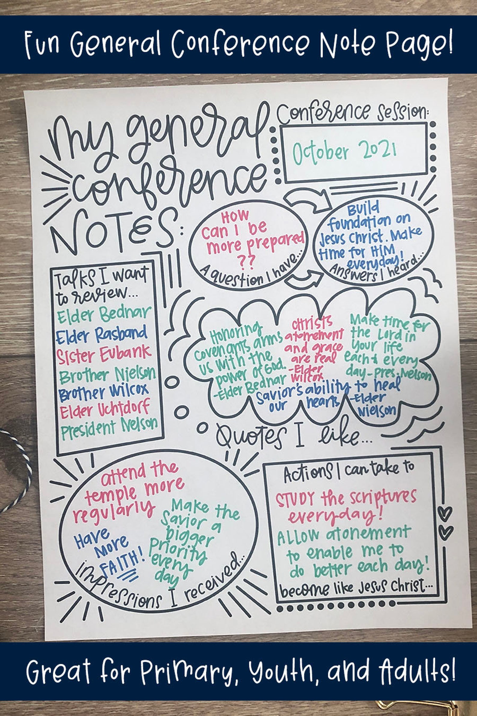 General Conference Note Page • Youth General Conference Printable • Fun ...