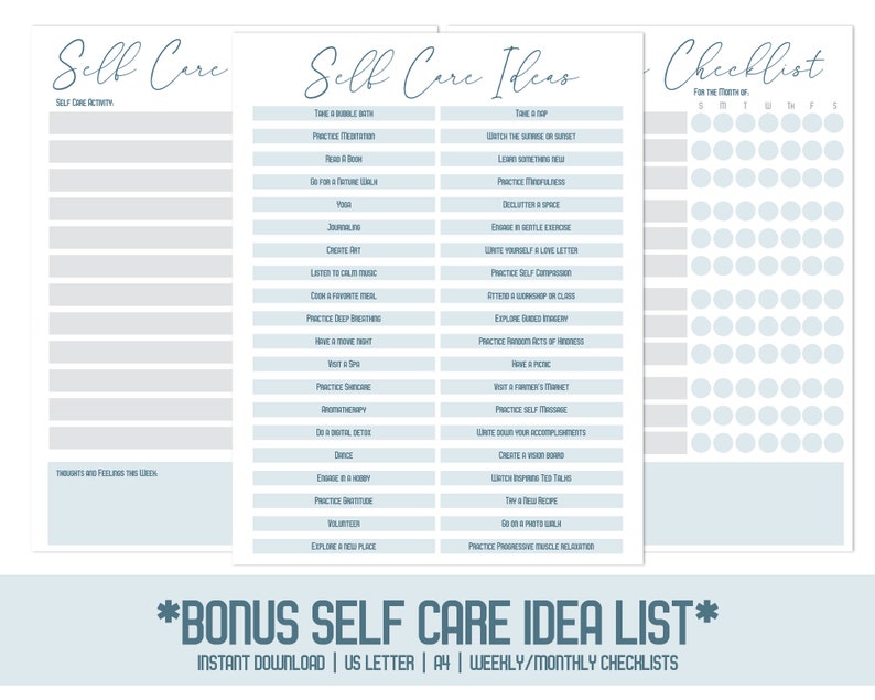 Self Care Checklist Printable Monthly and Weekly Self Care Checklists ...