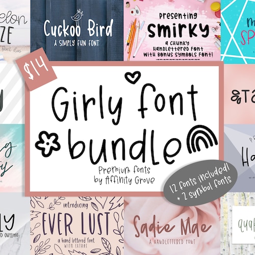 Girly Font Bundle 12 Fonts Included - Etsy