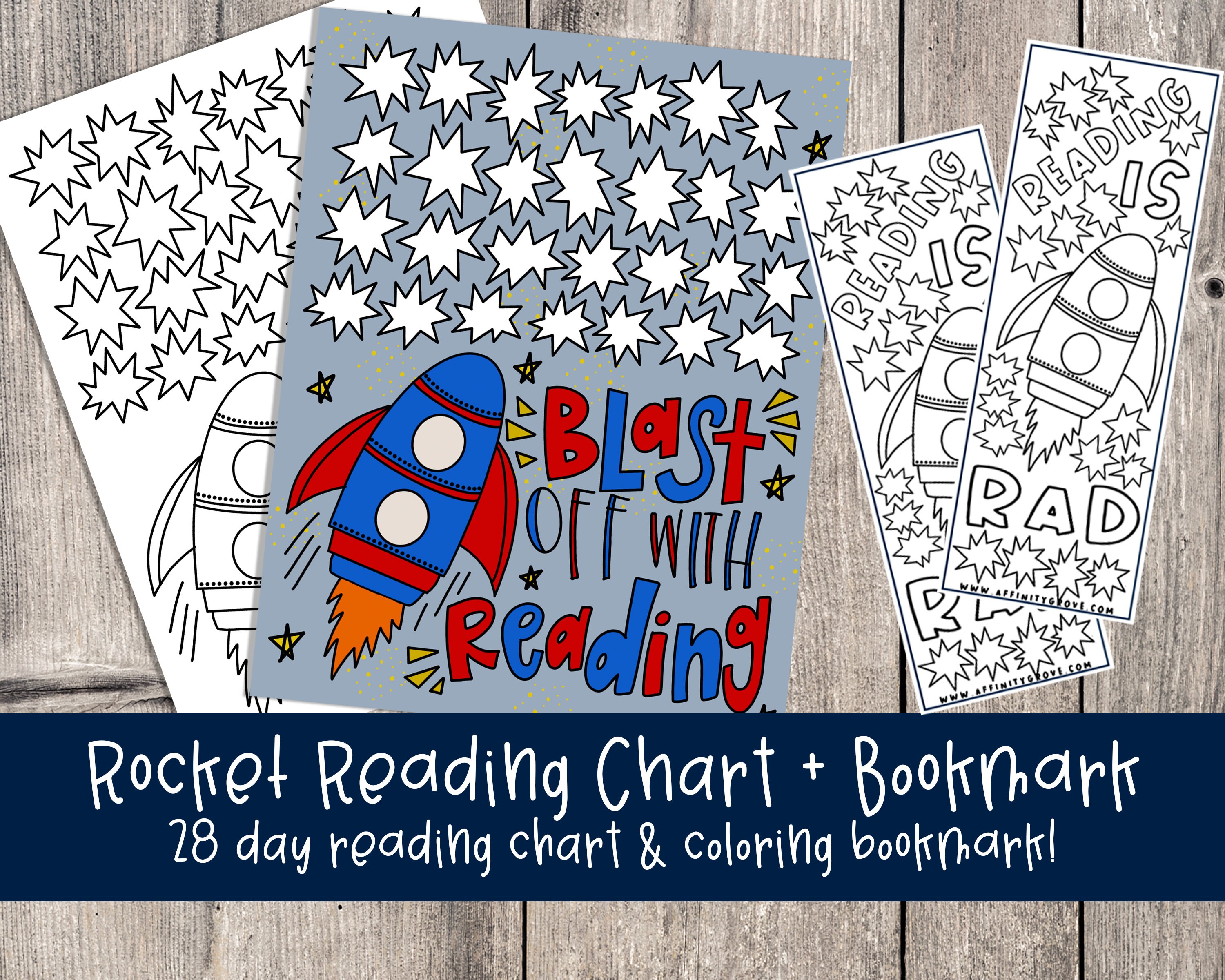 Rocketship Reading Chart and Coloring Bookmark 28 Day Reading - Etsy