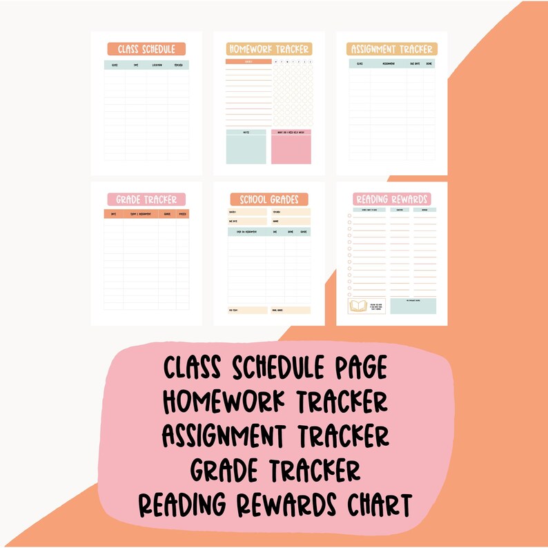 School Planner for Kids | Printable Homework Tracker, Class Schedule ...
