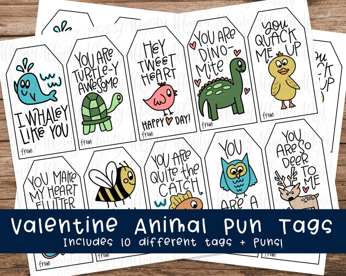 Cute Valentine's Day Animal Pun Tags Valentine Tags for Friends Cute ...