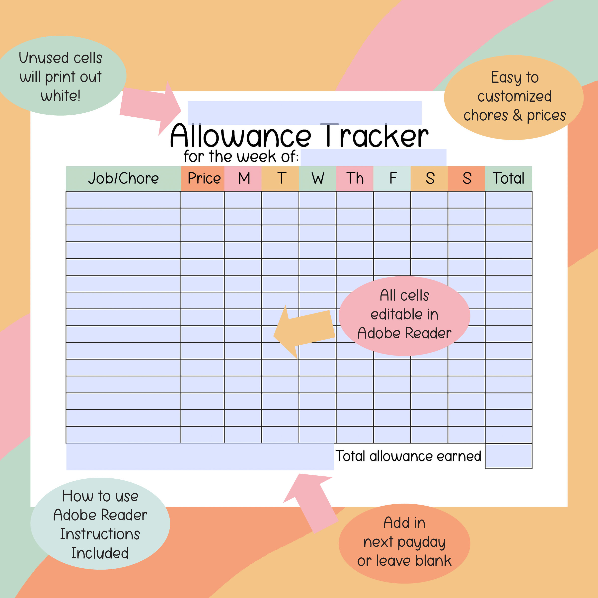 Kid Allowance Tracker | Allowance Chart | Chore Chart for Kids ...