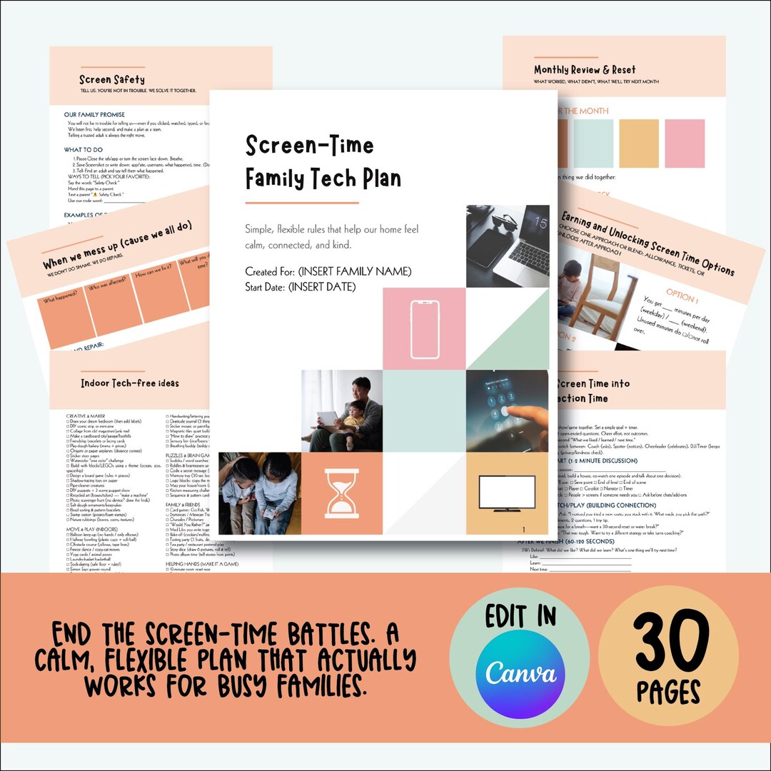 Family Screen Time Plan Printable | Kids Tech Contract, Screen Time ...