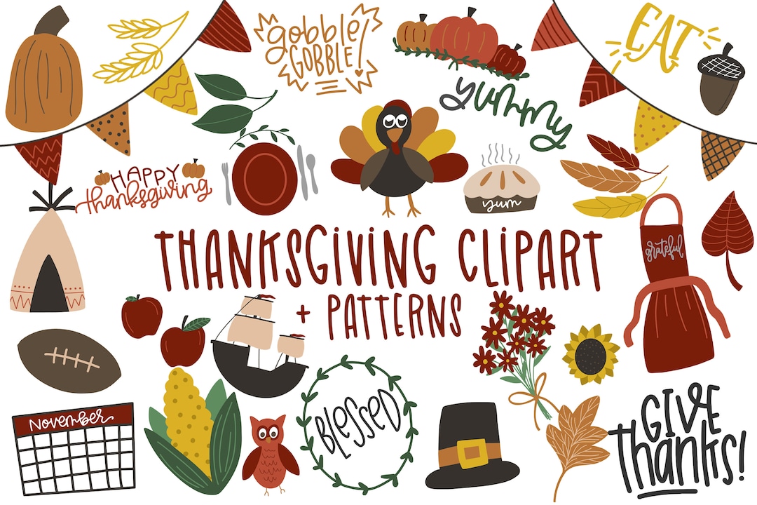 Thanksgiving Clipart 12 Patterned Papers - Etsy