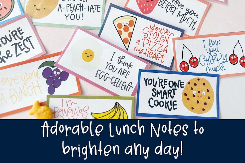 20 Fun Food Pun Lunch Box Notes Cute Lunch Notes for Kids, Slip Into ...