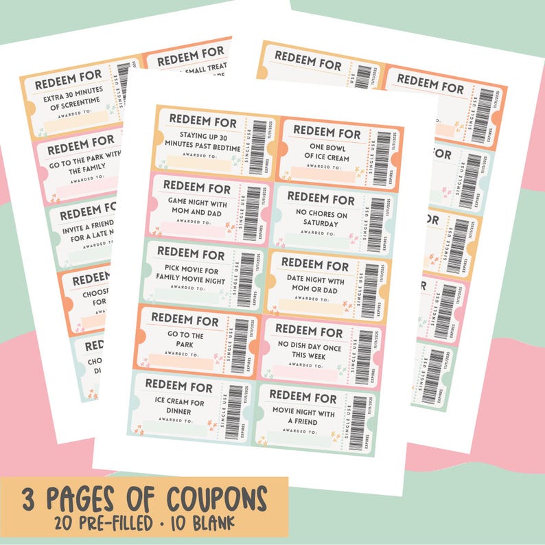 Printable Kids Coupons |kids Reward Coupon | Editable Kids Coupon Book ...