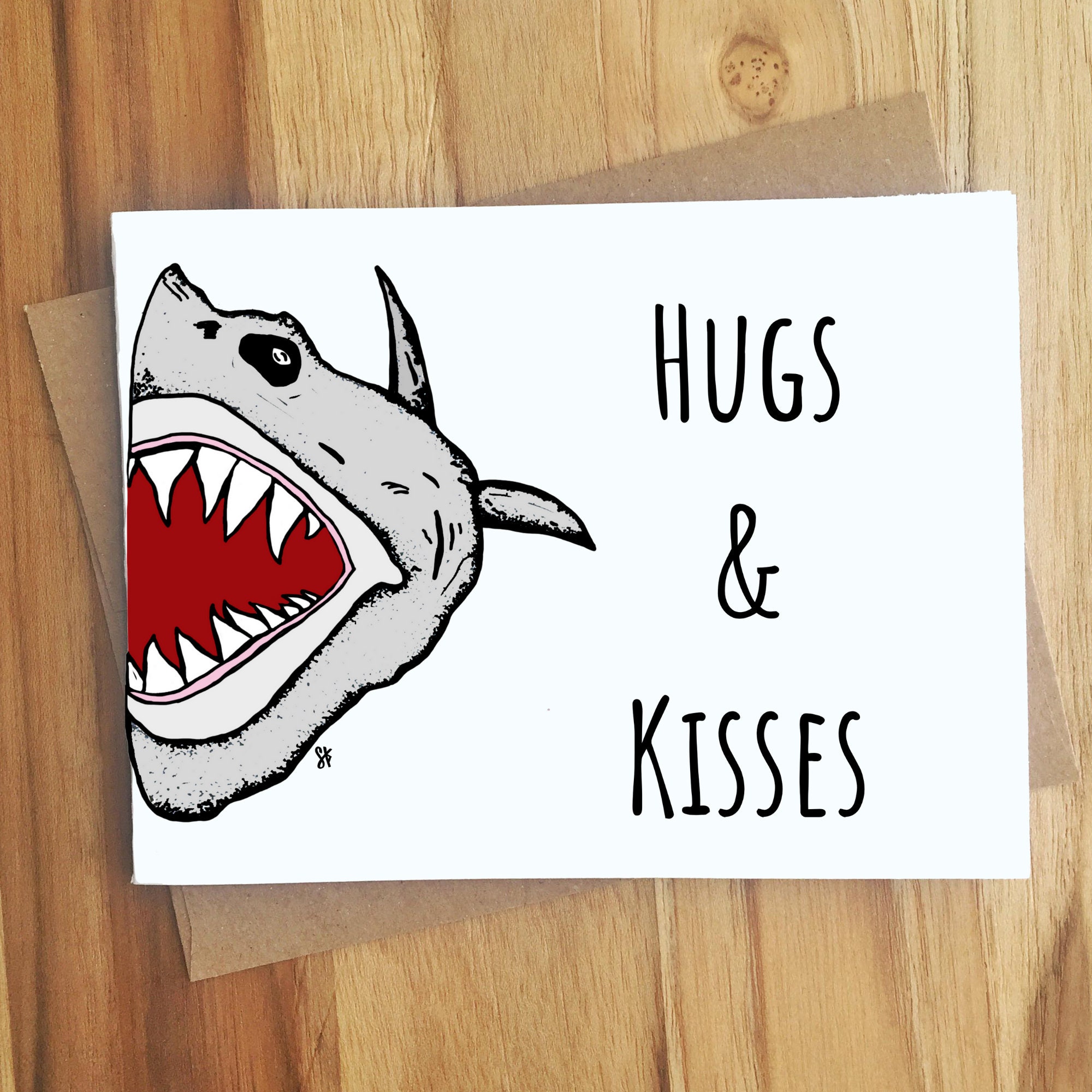 Hugs & Kisses Shark Pun Greeting Card / Handmade Gift / Love | Etsy