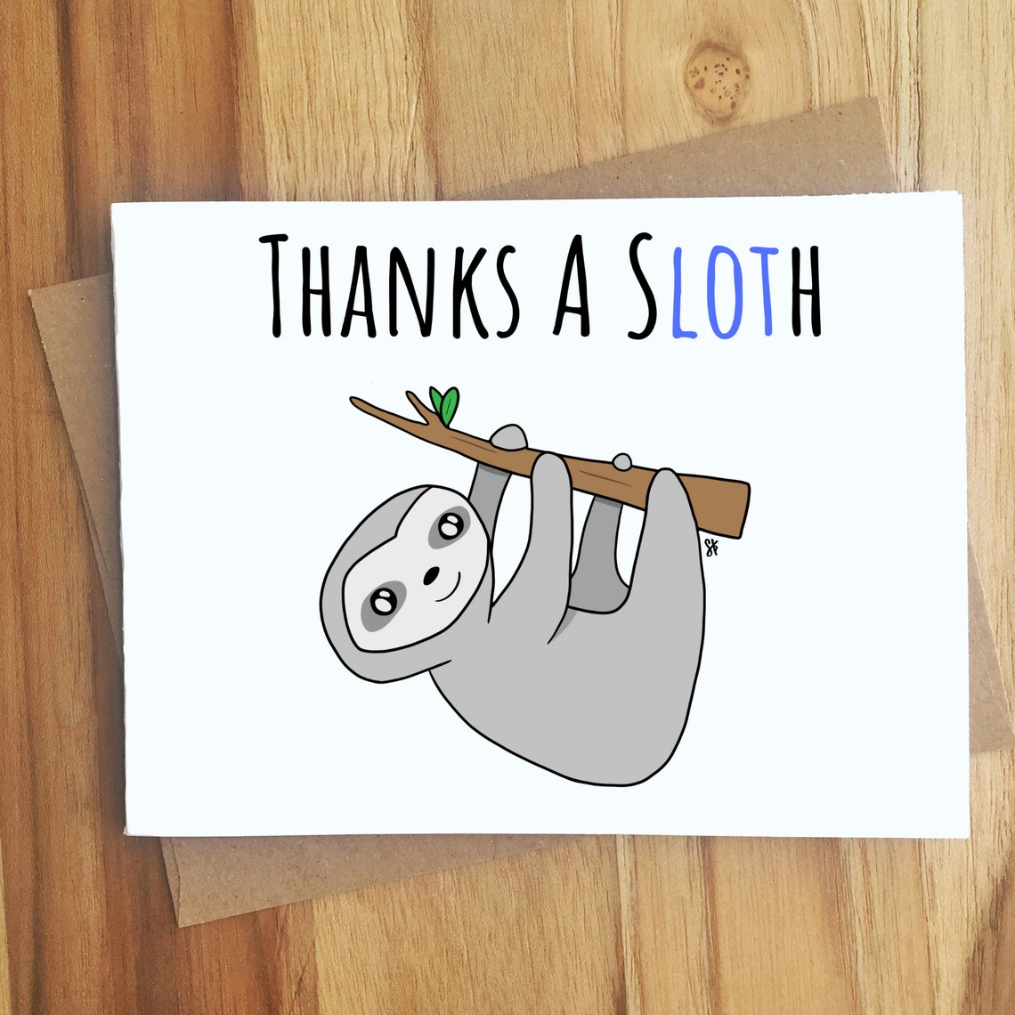 Thanks A Sloth Pun Greeting Card / Thank You Note Letter / - Etsy