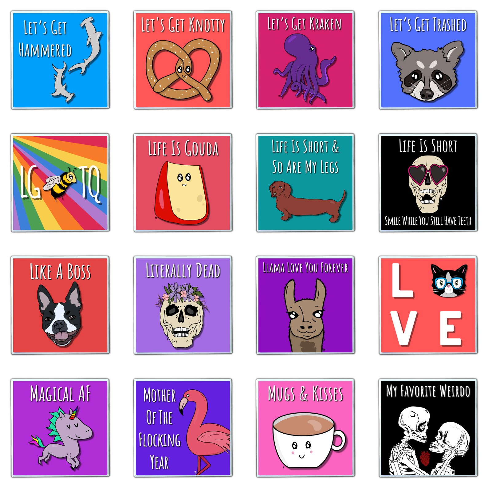 Coaster Set of 4 / Mix & Match / Play on Words / Punny Gift / Bad Jokes ...