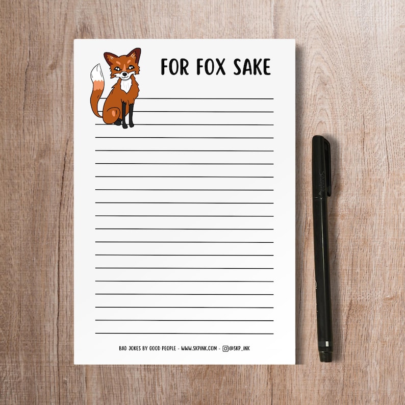 Funny Fox Pun Notepad / for Fox Sake / Handmade Notepad / Scratch Pad ...