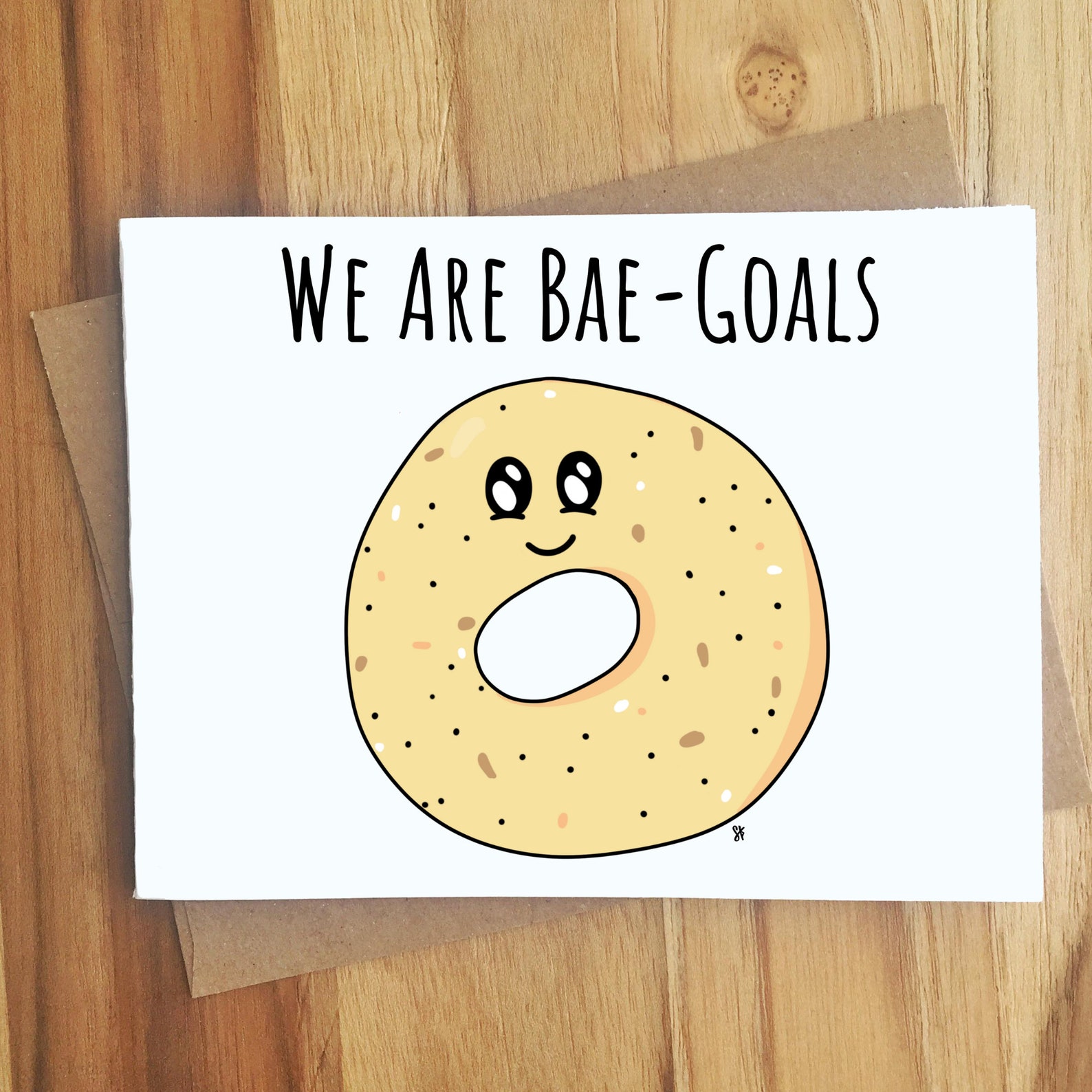 We Are Bae-goals Bagel Pun Greeting Card / Handmade Gift / Love ...