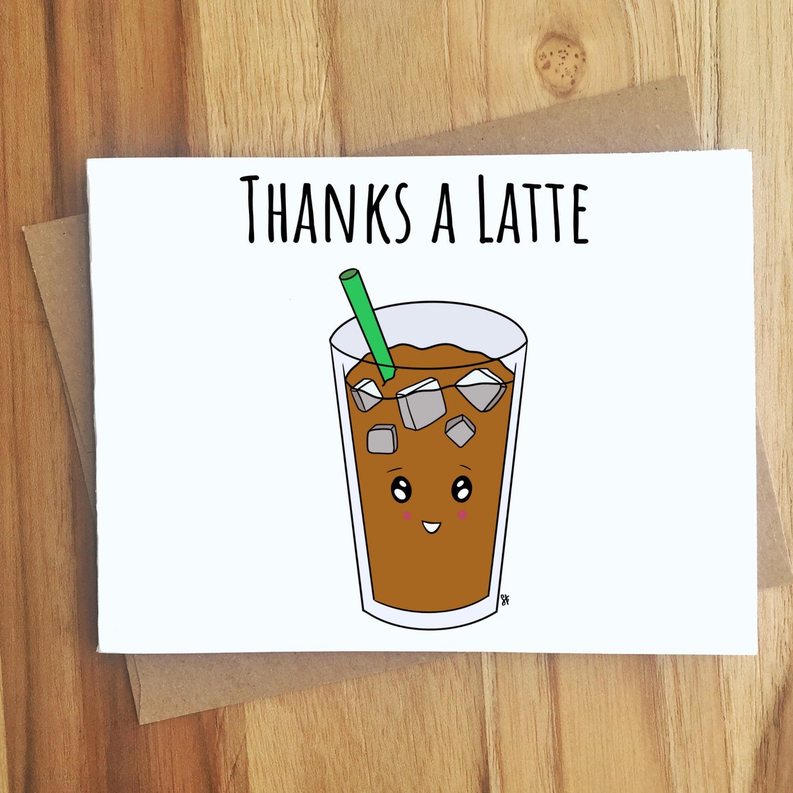 Thanks A Latte / Iced Coffee Pun Greeting Card / Appreciation / Coffee ...