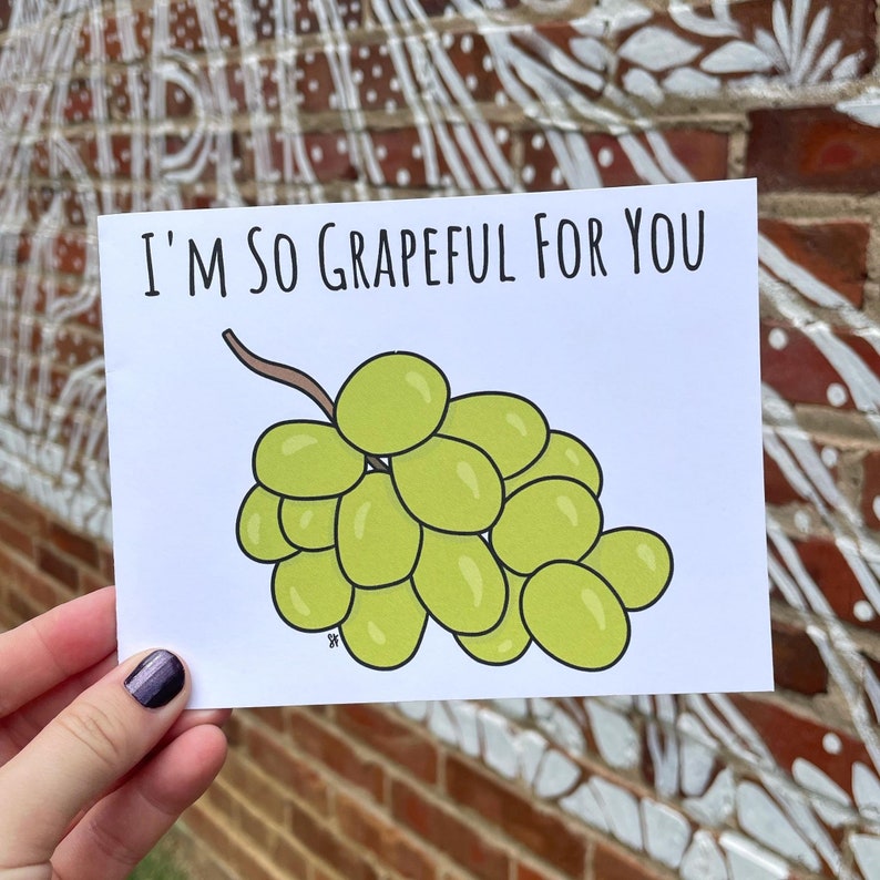 I'm so Grapeful for You Grape Pun Card / Handmade Greeting - Etsy