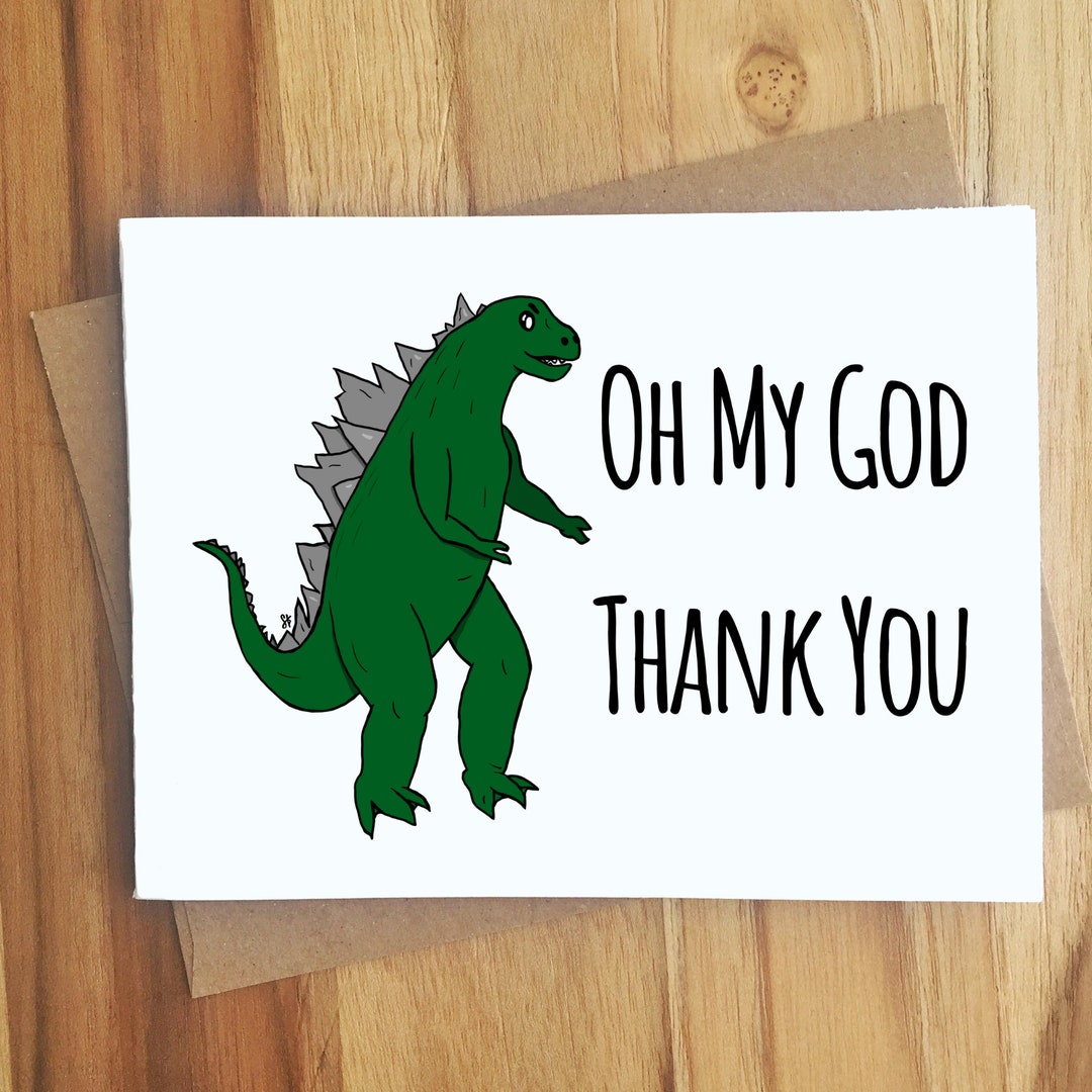 Oh My God Thank You Godzilla Pun Greeting Card / Handmade Stationery ...