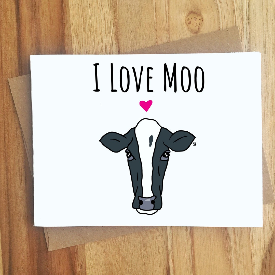 I Love Moo Cow Pun Greeting Card / Handmade Gift / Love Anniversary ...