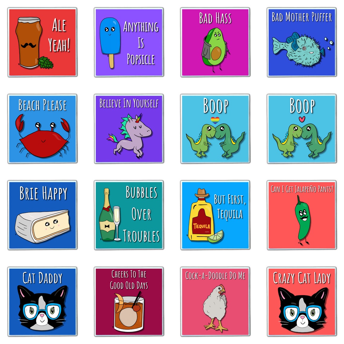Coaster Set of 4 / Mix & Match / Play on Words / Punny Gift / Bad Jokes ...