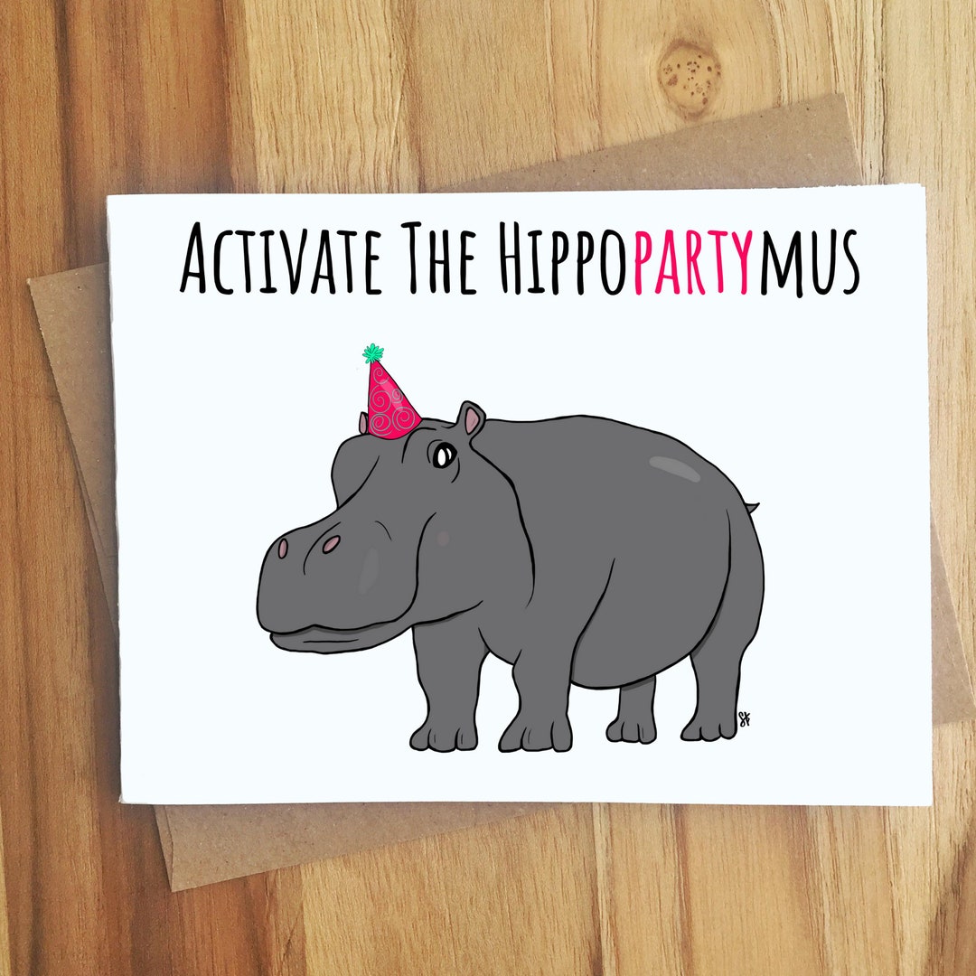 Activate the Hippopartymus Hippo Pun Greeting Card / Handmade Gift ...