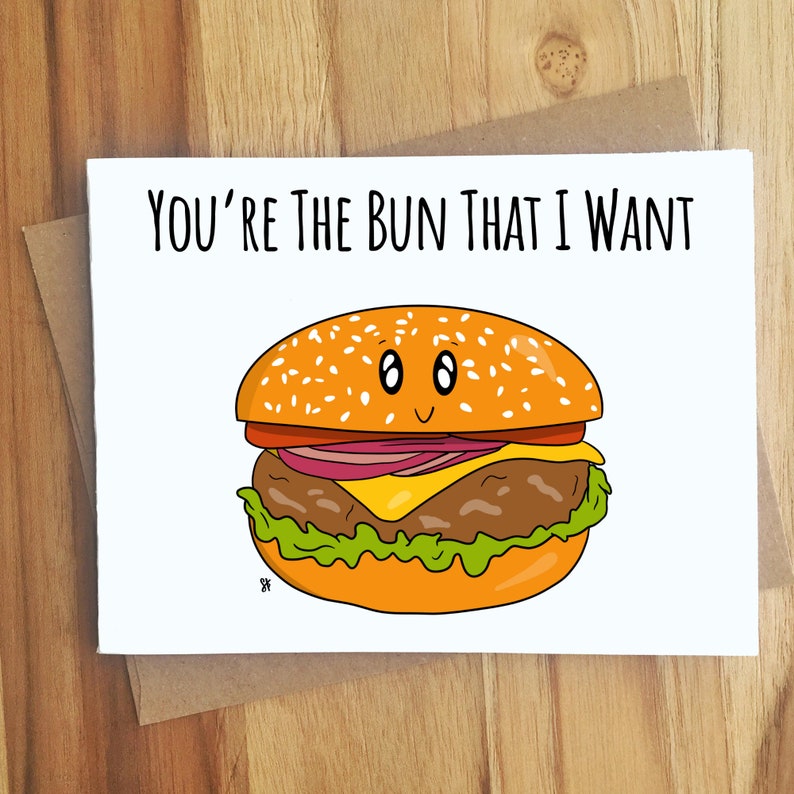 You're the Bun That I Want Burger Pun Greeting Card / Handmade Gift ...