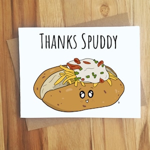 Thanks Spuddy Loaded Baked Potato Pun Greeting Card / Handmade Gift ...