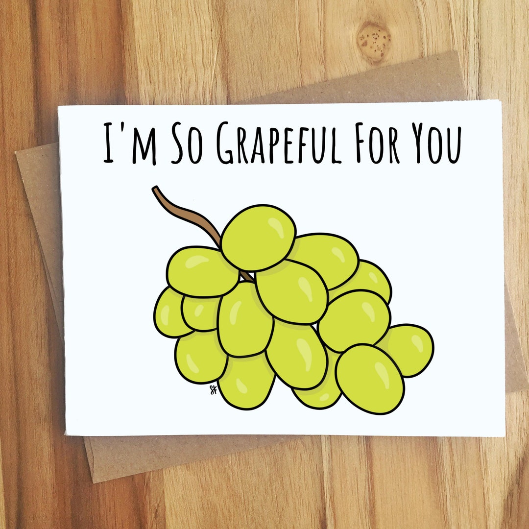 I'm so Grapeful for You Grape Pun Card / Handmade Greeting Card / Play ...